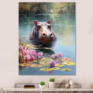 Designart "African Hippos Haven II" Hippopotamus Wall Décor Grey ...